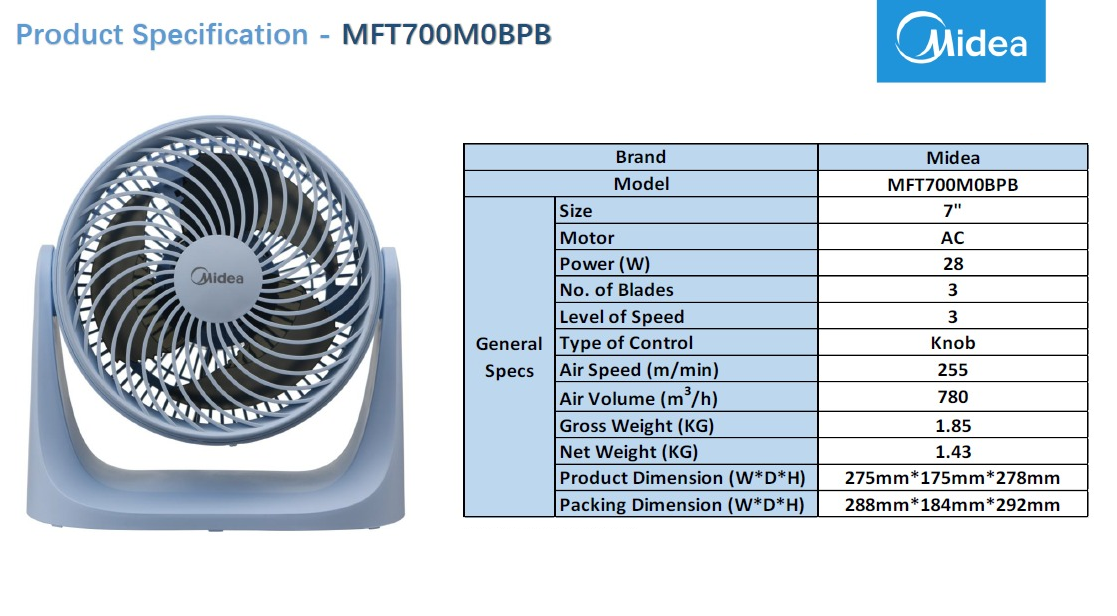 Midea 7 Inch Circulation Mini Fan Mini Desk Fan Suitable For Office ...