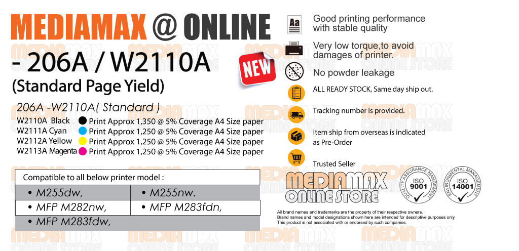 Compatible to HP 206A HP206A W2110A Color Laserjet Pro MFP M282nw ...