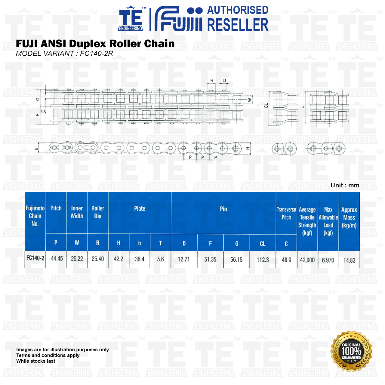 FUJI FC140 - 2R Connecting Link For ANSI Duplex Roller Chain ( RS140 ...