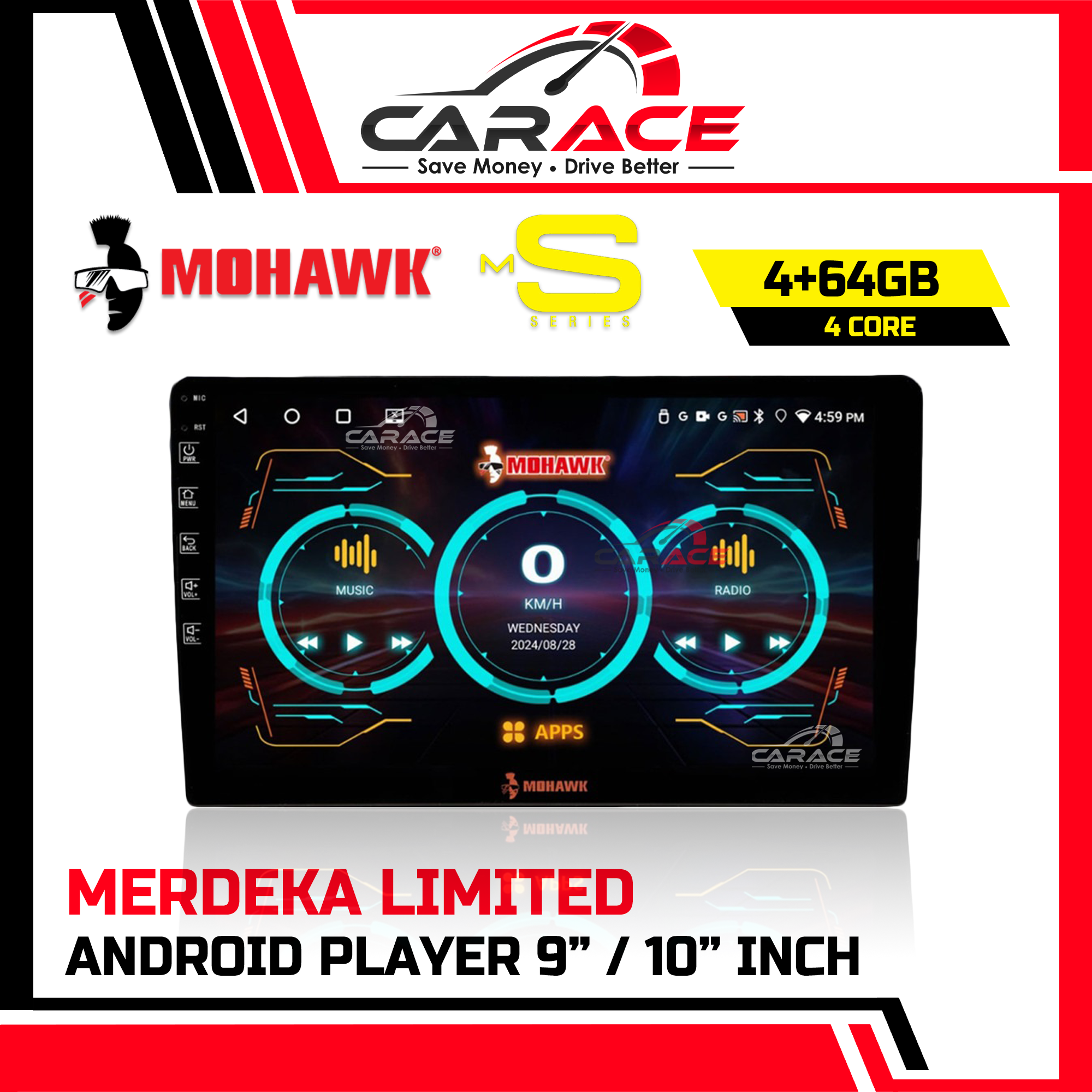 MERDEKA Limited MOHAWK Android Player 4+64GB Plug and Play Car Player ...