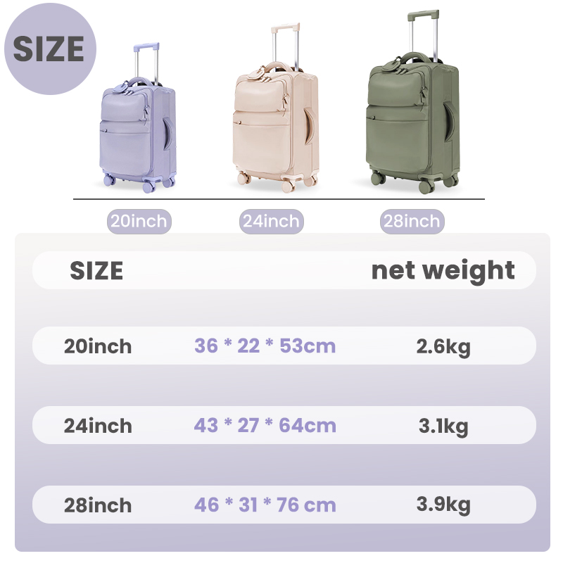 Ultra Light Nylon Luggage 20/24/28 Inch USB Charging Port waterproof ...