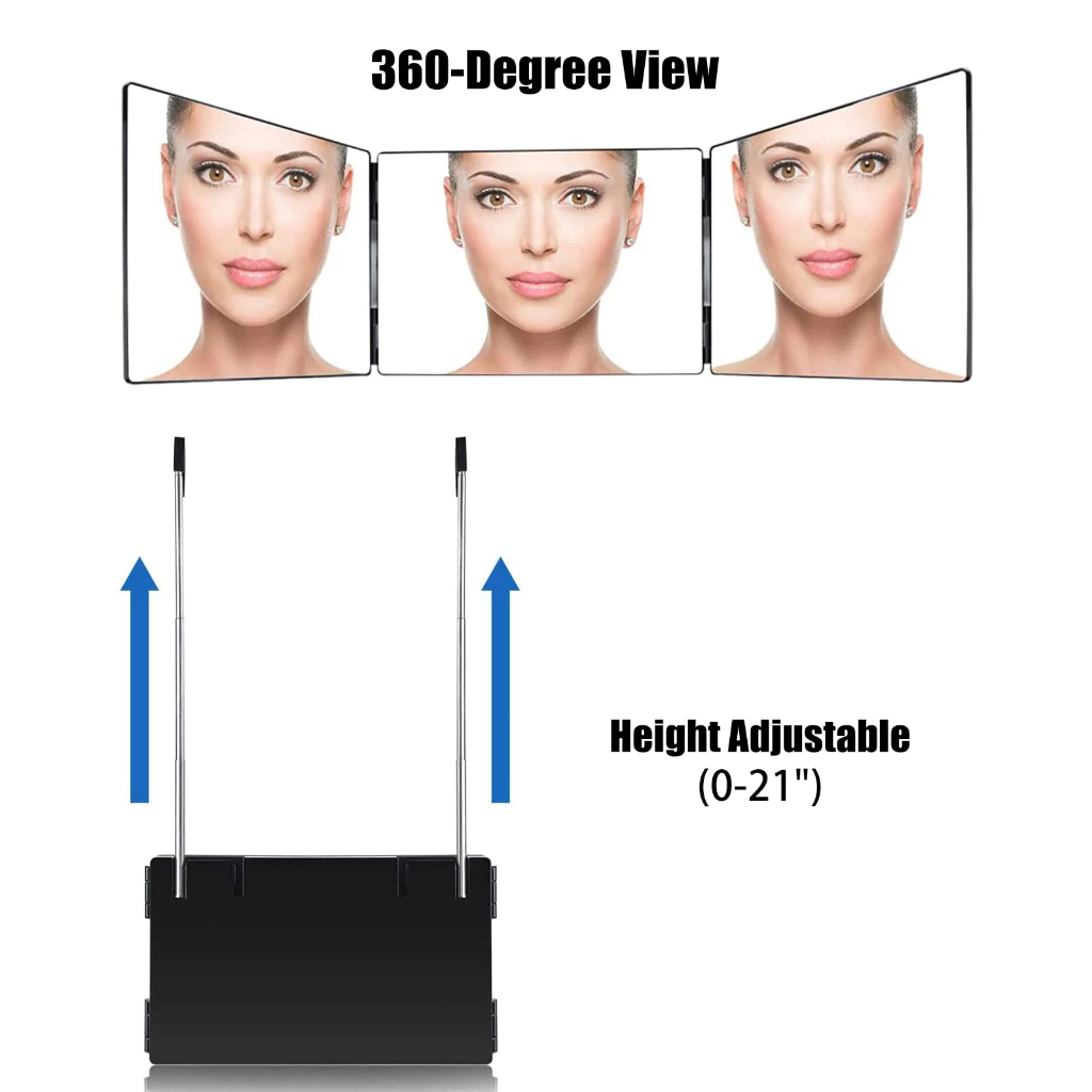 Portable 360° LED Mirror for Men|3-Way Foldable Wall Mounted |Cermin ...