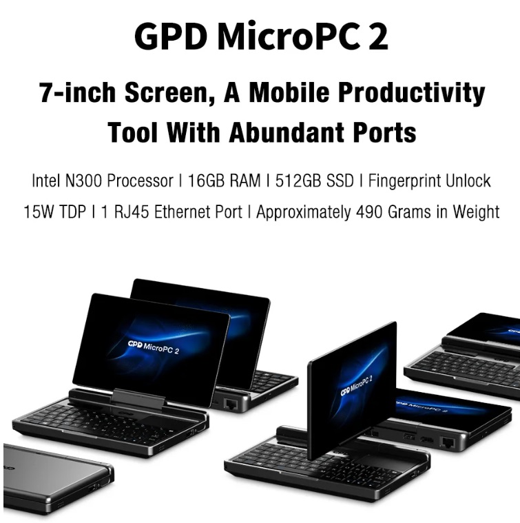 GPD 2025 Micro PC 2 7inch FHD TouchScreen Win11PRO N300 16GBDDR5 512GB ...
