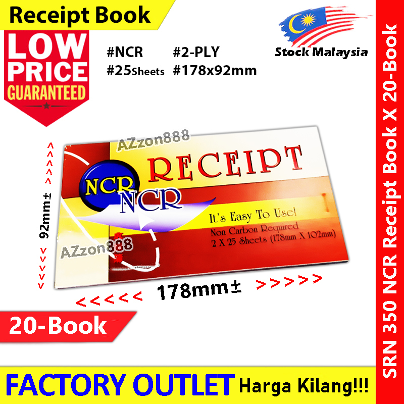 【20-Book】 NCR Receipt Book 2ply X 25sheets 178x92mm #NCR #Resit #Book ...