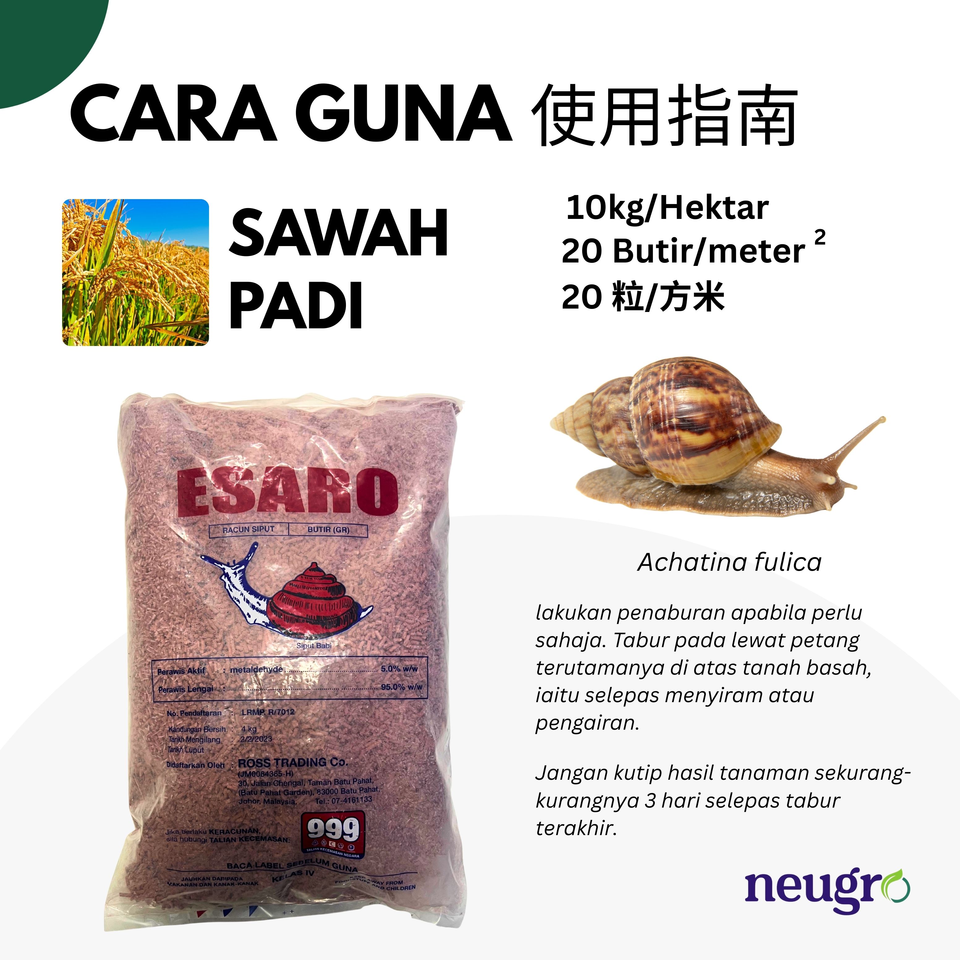 ESARO Racun Siput (500g) / Snail Poison/ Molluscicide Pellets ...