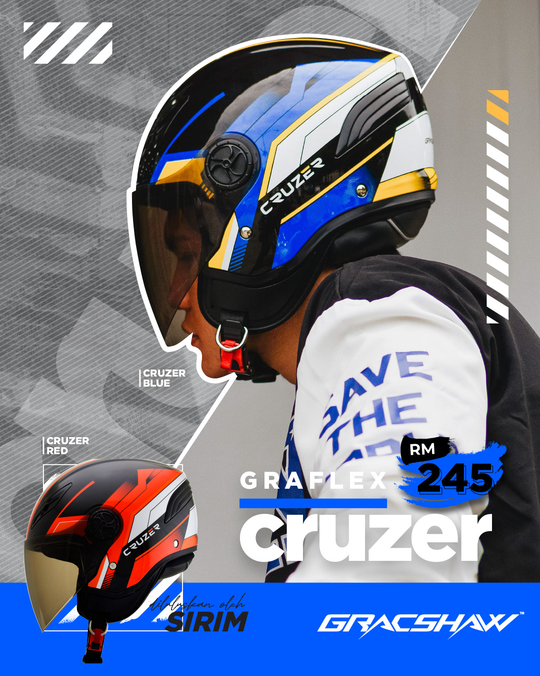 GRACSHAW G666 GRAFLEX HALF DESIGN HELMET DEMI JET HELMET STENG CRUISER ...
