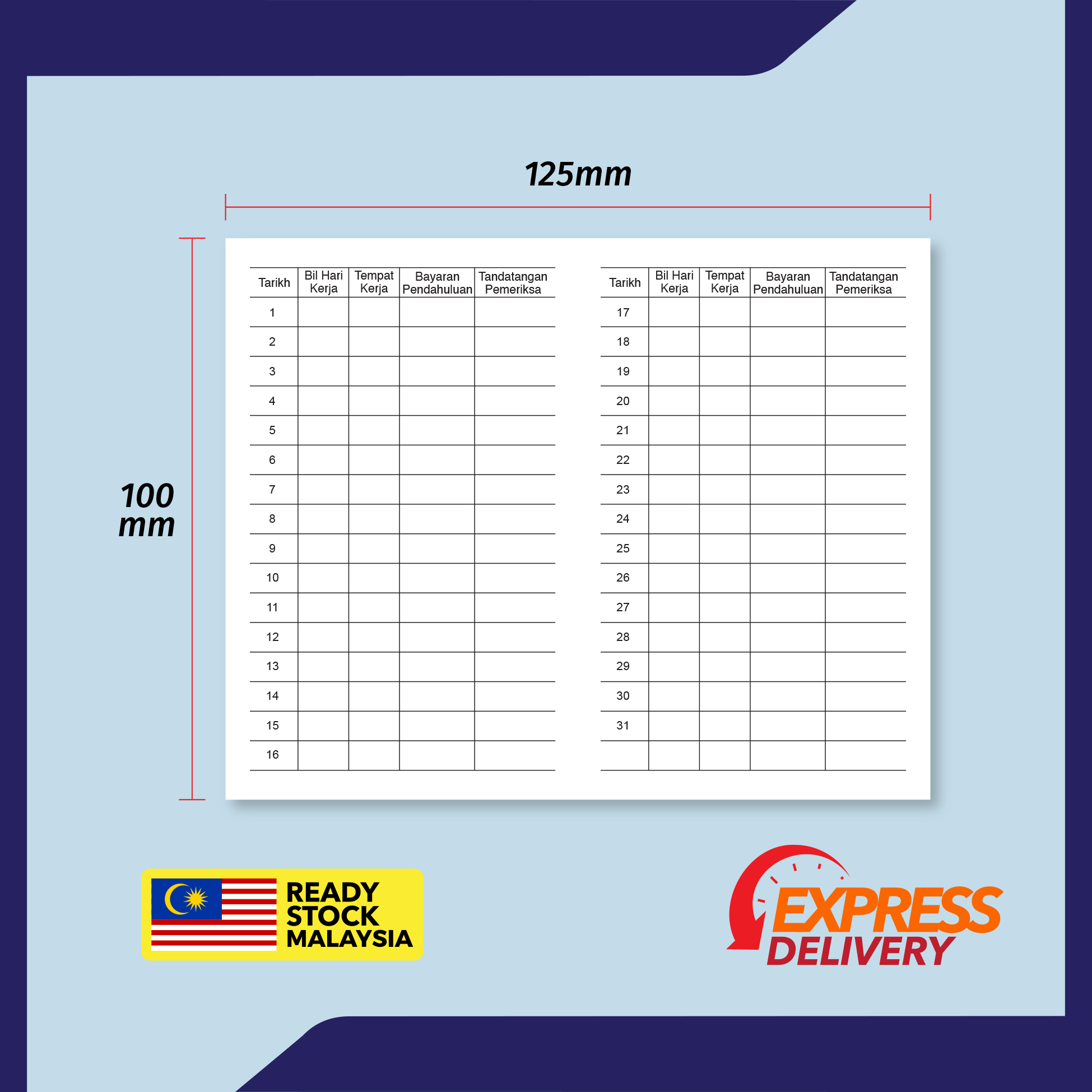 Worker Card/Employee Record Card/Wages Card/Time Card/Labour Card,Kad ...