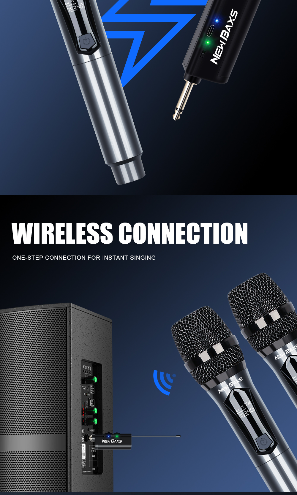NEW BAXS Wireless Microphone SU601/SU602/SU604 Rechargeable Type C ...