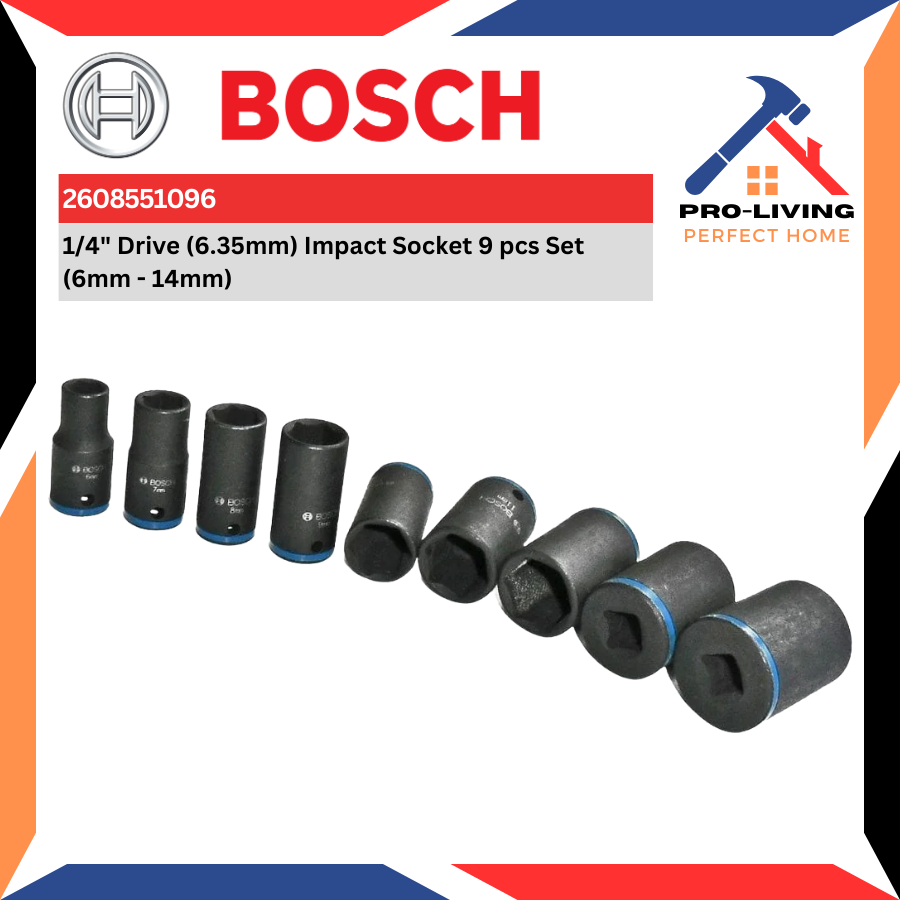 BOSCH 2608551096 1/4" Drive (6.35mm) Impact Socket 9 pcs Set (6mm ...