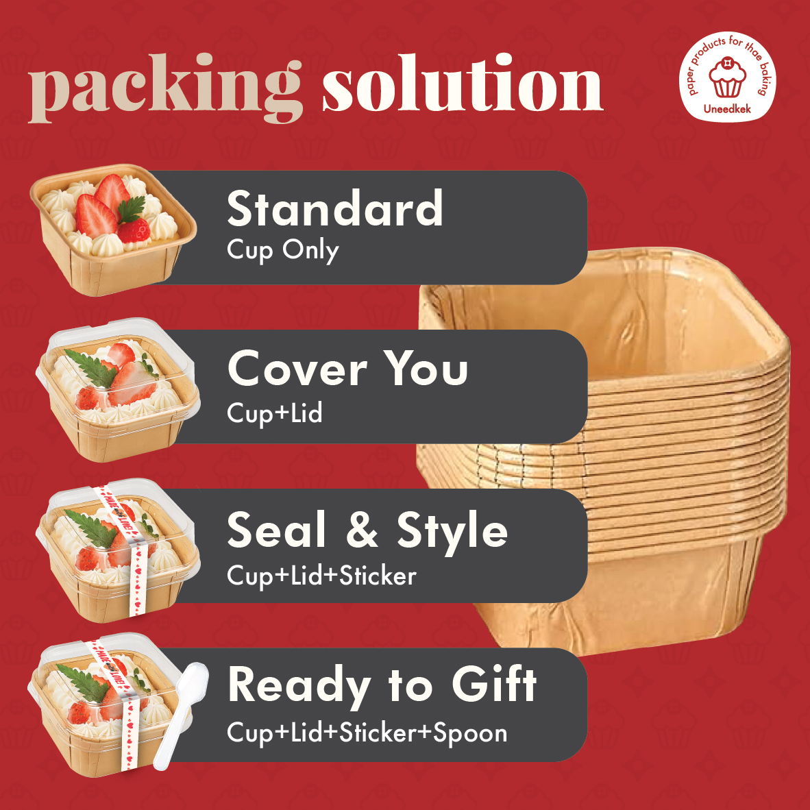 Uneedkek Square Baking Cup With Cover Bekas Segi Empat Penutup ...