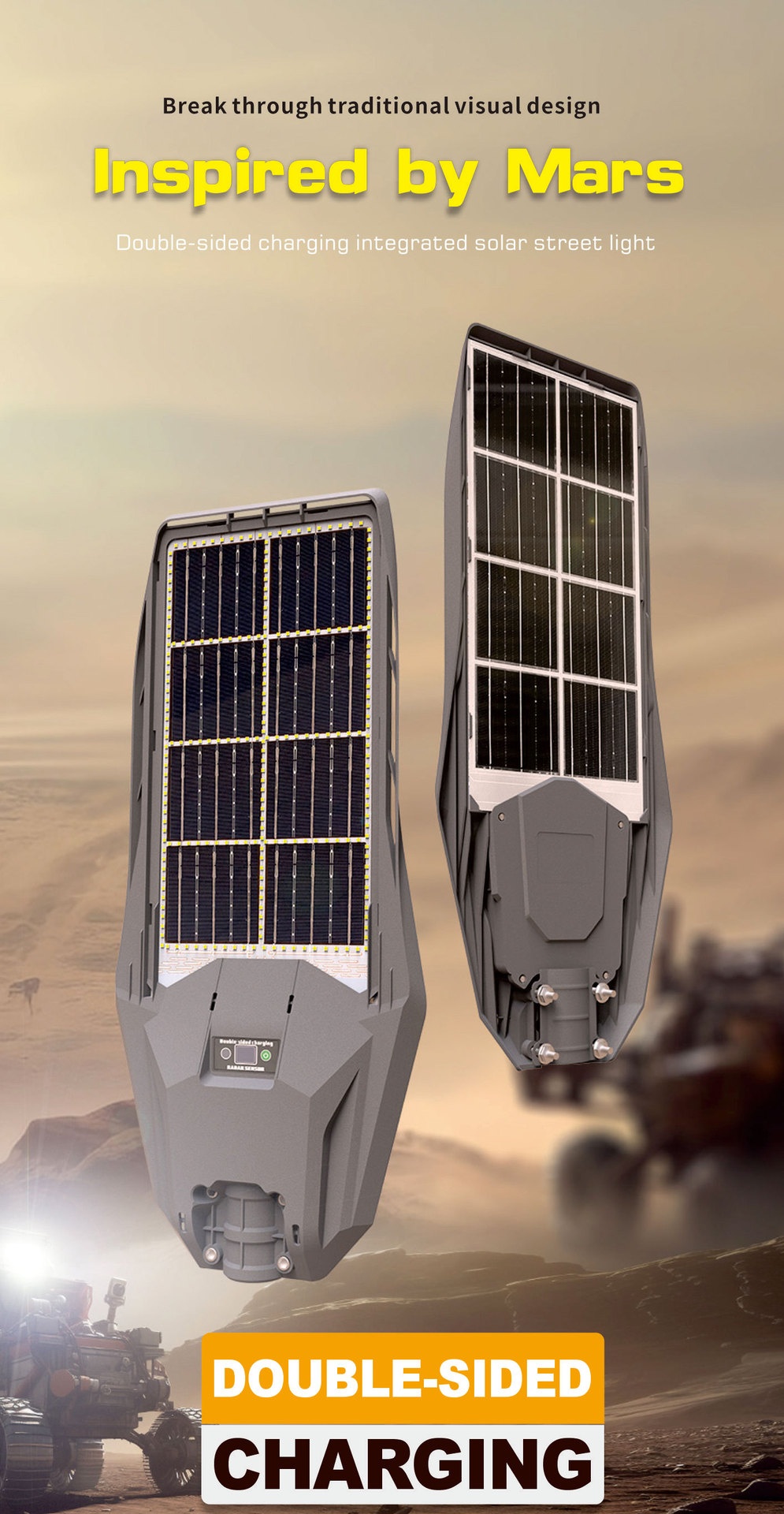 Lampu jalan solar 70000W Solar Street Light Double Sided Charging Solar ...