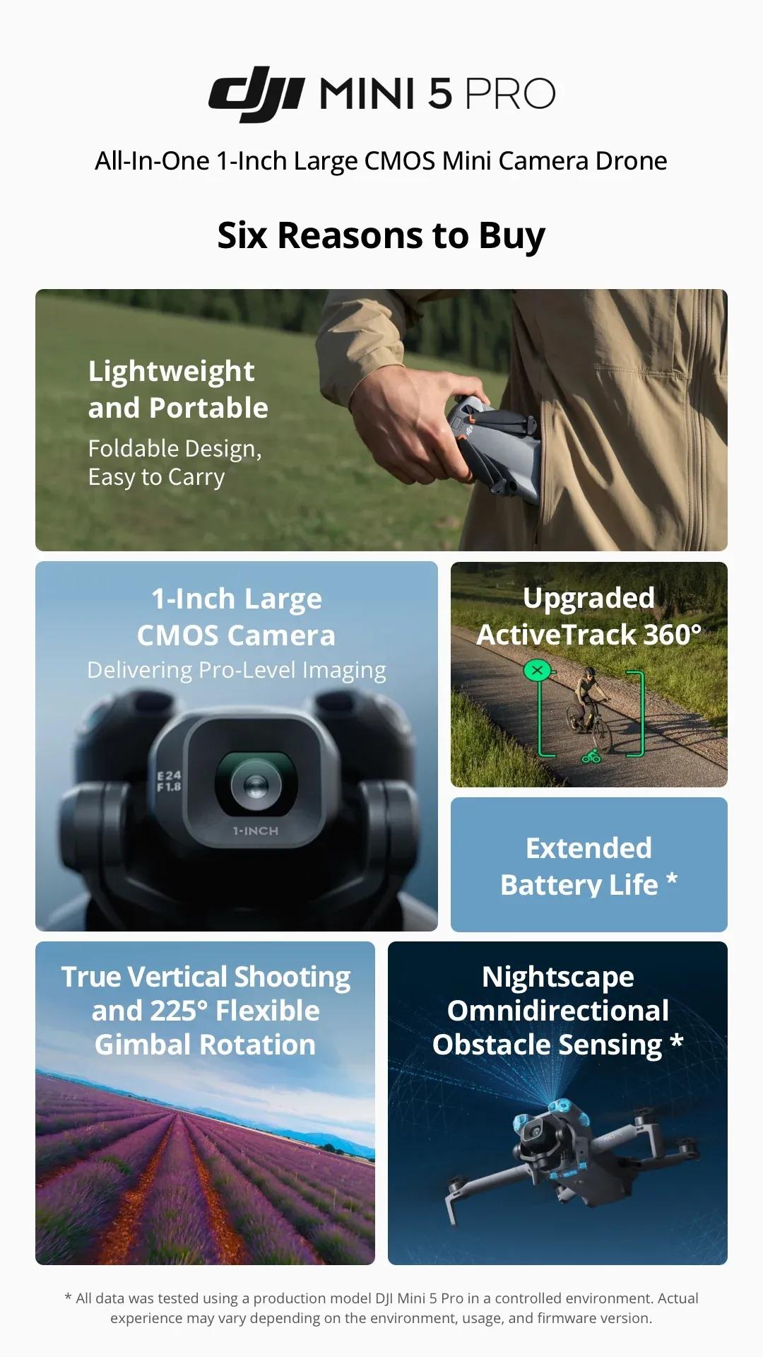 Dji Mini 5 Pro 4K/60fps HDR 1-Inch CMOS Sensor 360 Nightscape Obstacle ...