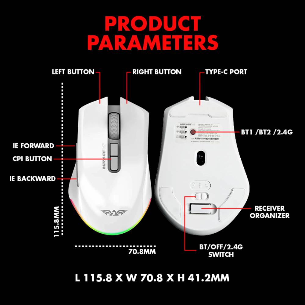 Armaggeddon Mirage VII 2.4G Wireless Gaming Mouse with Tri-Mode ...
