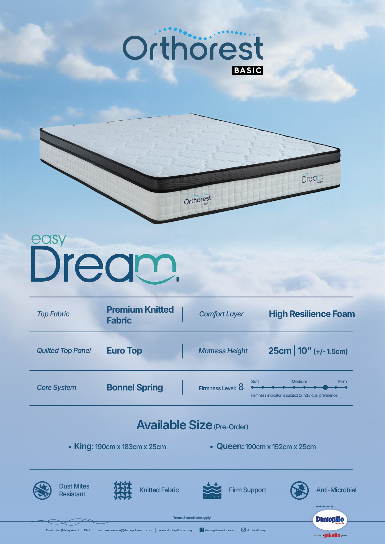 Dunlopillo Orthorest Basic Easy Dream Premium Mattress 25CM | 10 ...