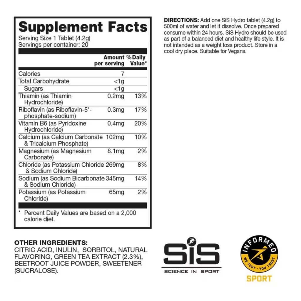 SIS Hydro Energy Tablet + B Vitamins (20 Tabs) science in sport,support ...
