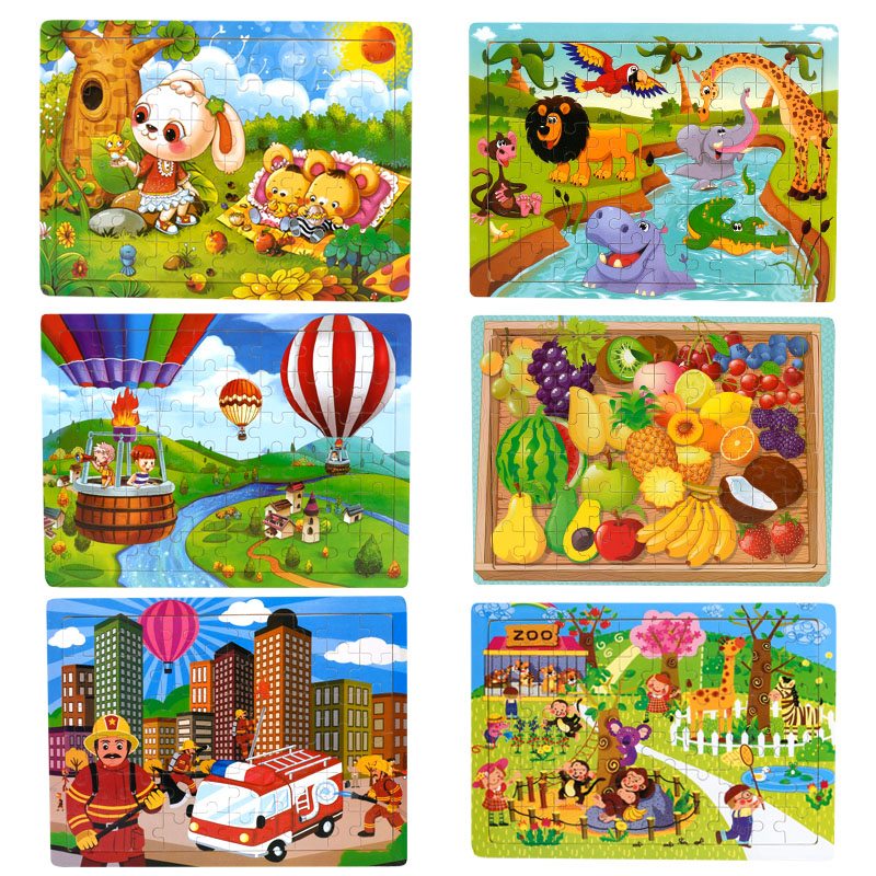 60PCS WOODEN TYPE JIGSAW PUZZLE COLORFUL KID EARLY LEARNING Educational ...