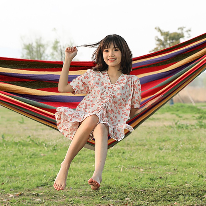 Rainbow Hammock Outdoor Canvas Fabric Camping Striped Hammocks Tree ...