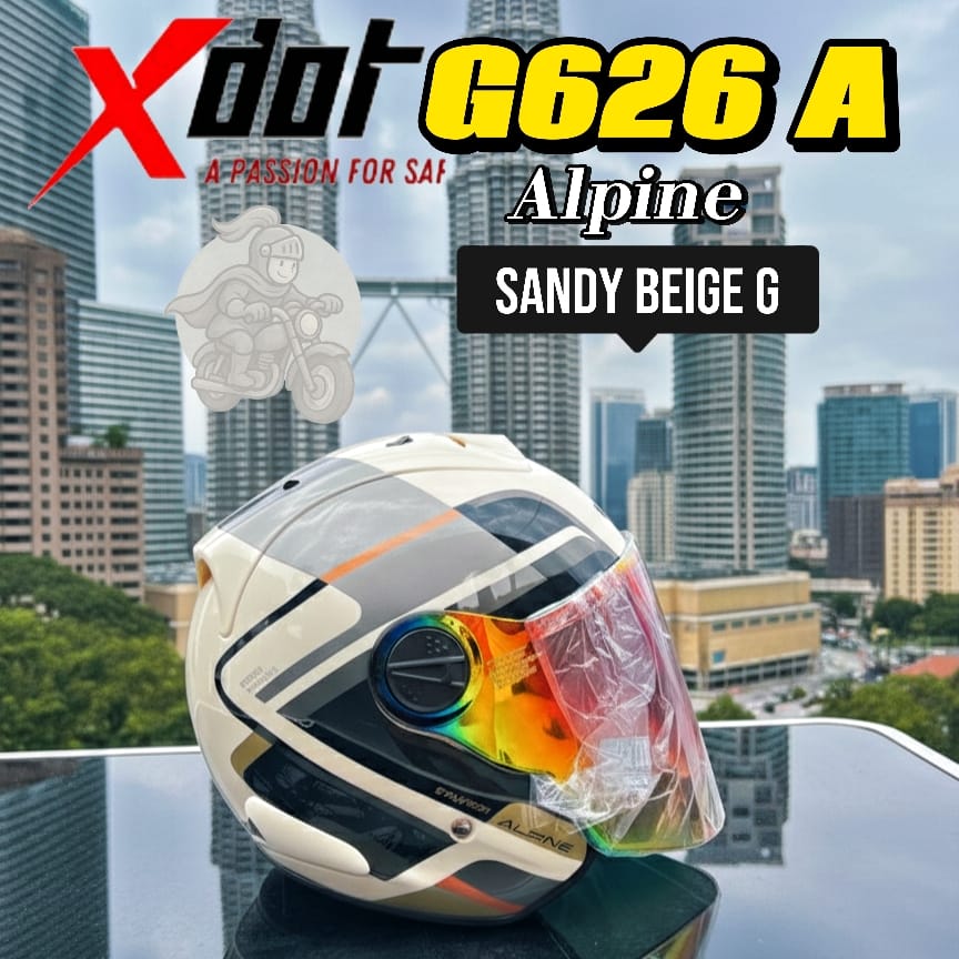 X DOT HELMET GRAYFOSH G626A ALPINE (SANDY BEIGE G) COME WITH VISOR DAY ...