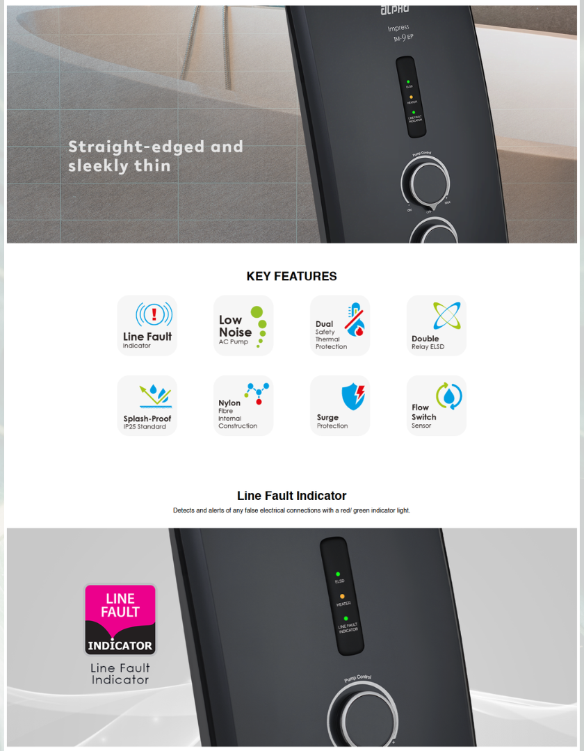 Alpha IM9EP (Matt Black) Slim Instant Water Heater with Pump | ESH ...