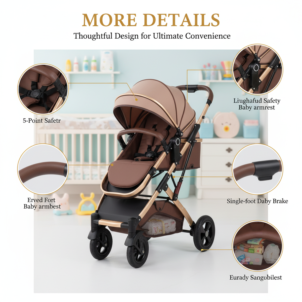 Beige Magic Baby stroller Foldable Stroller 4 wheels Sit And Lie Two ...