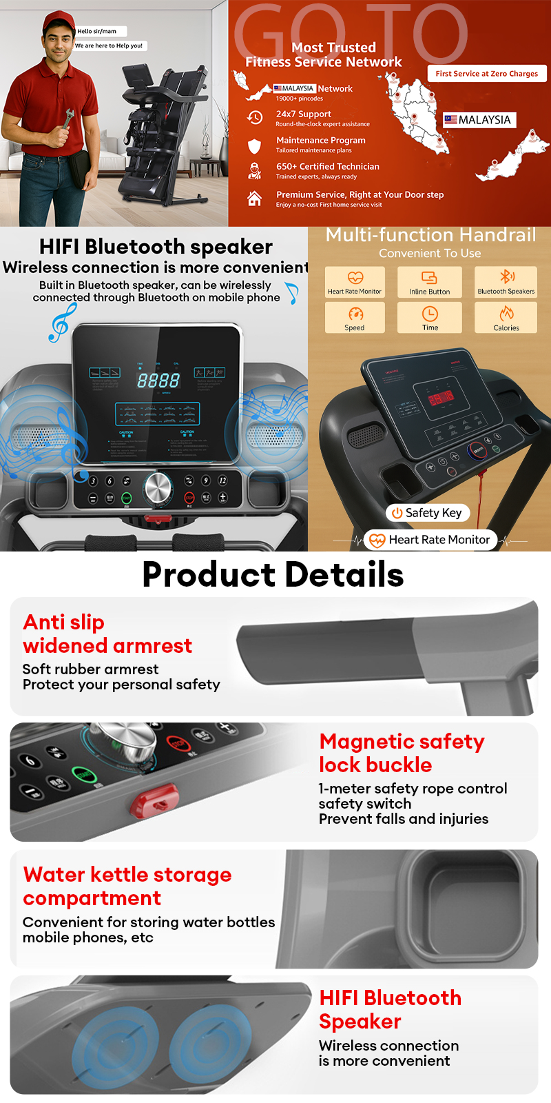 16KM Treadmill Incline Multi-Function Treadmill Fitness Gym Walking ...