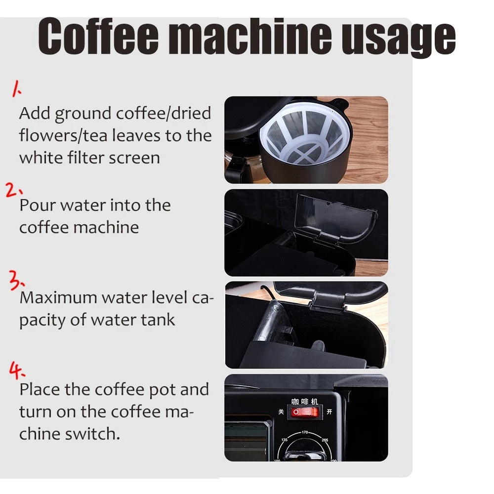 3 In 1 Breakfast Maker Toaster Coffee Machine Oven Electric Frying ...