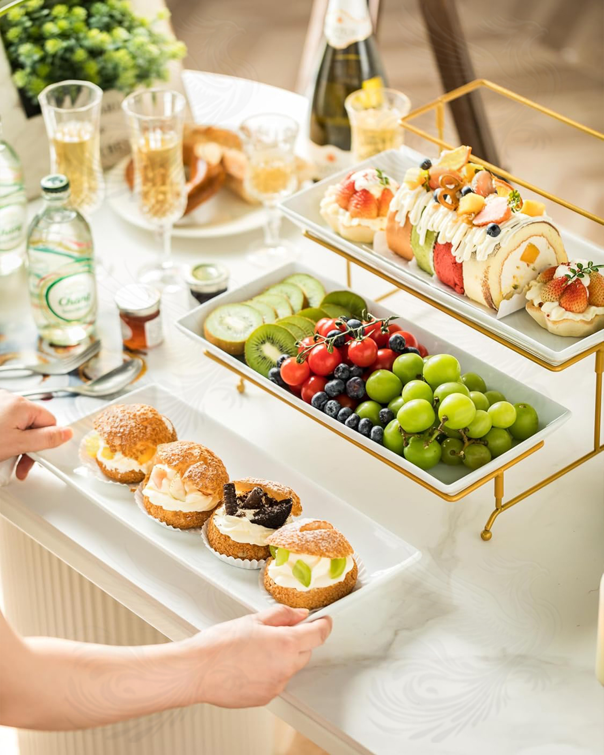 Ceramic 3 Tier Serving Platter Stand Set Fruit Dessert Presentation for ...