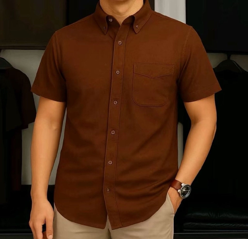 Cotton Short Sleeve Plain Color Men Shirt Loose Casual Breathable ...