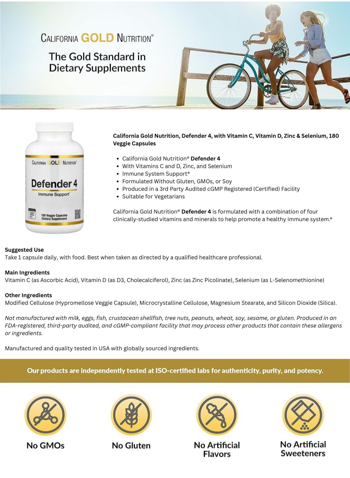 California Gold Nutrition, Defender 4, with Vitamin C, Vitamin D, Zinc ...