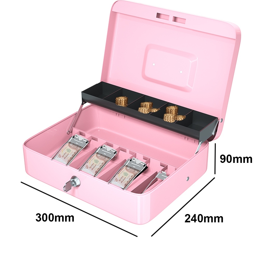 pink cash box with lock peti besi simpan duit petty cash box with money ...