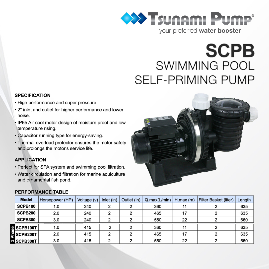 Tsunami Pump / ESPA Self Priming Swimming Pool Water Pump SCPB100 ...
