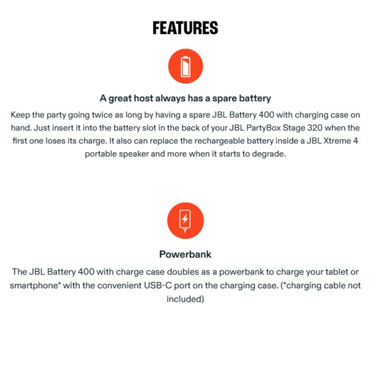 JBL Battery 400 An Easy-To-Replace Spare Battery with Charging Case for ...