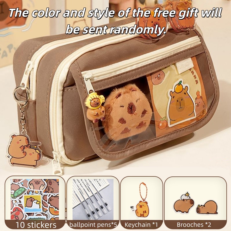 Capybara Large Pencil Case - 9-Layer Organizer in Durable Woven Fabric ...