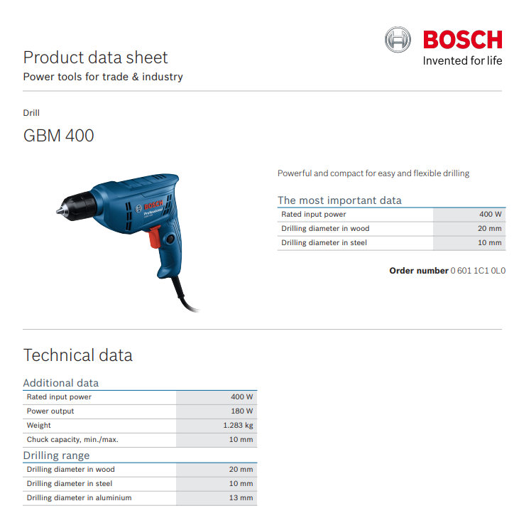 BOSCH GBM 400 PROFESSIONAL HAND DRILL GBM400 GBM-400 Gerudi | Ganti ...