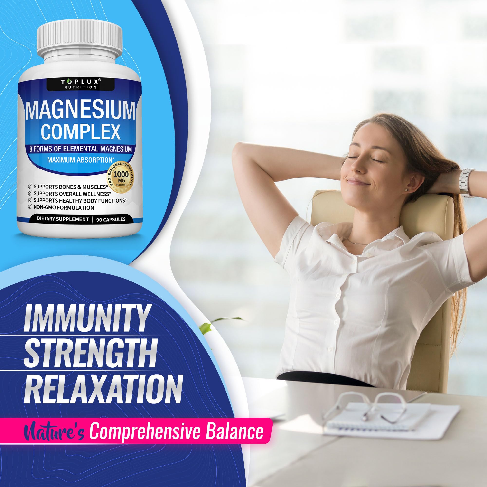 Magnesium Complex 1000mg Tablets, Glycine & Citrate Blend, Easy ...
