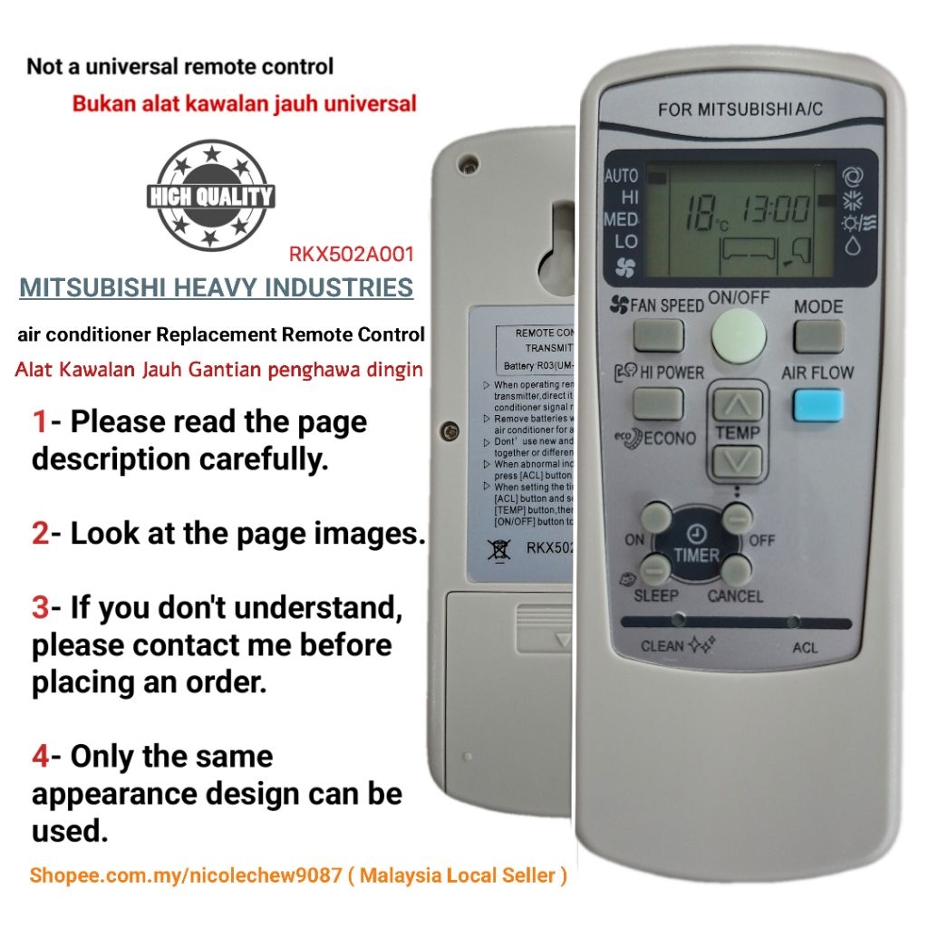 Mitsubishi Heavy Industries Air Conditioner Remote Control with AIR ...