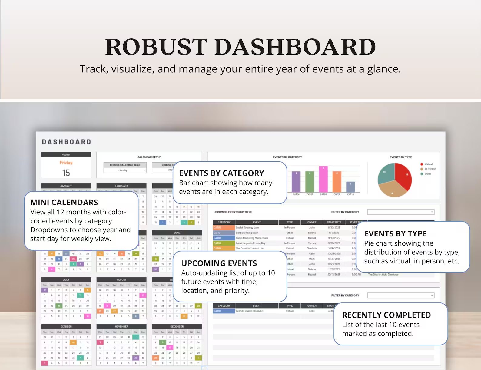 Multi Day Events Excel Google Sheets Editable Template Schedule ...