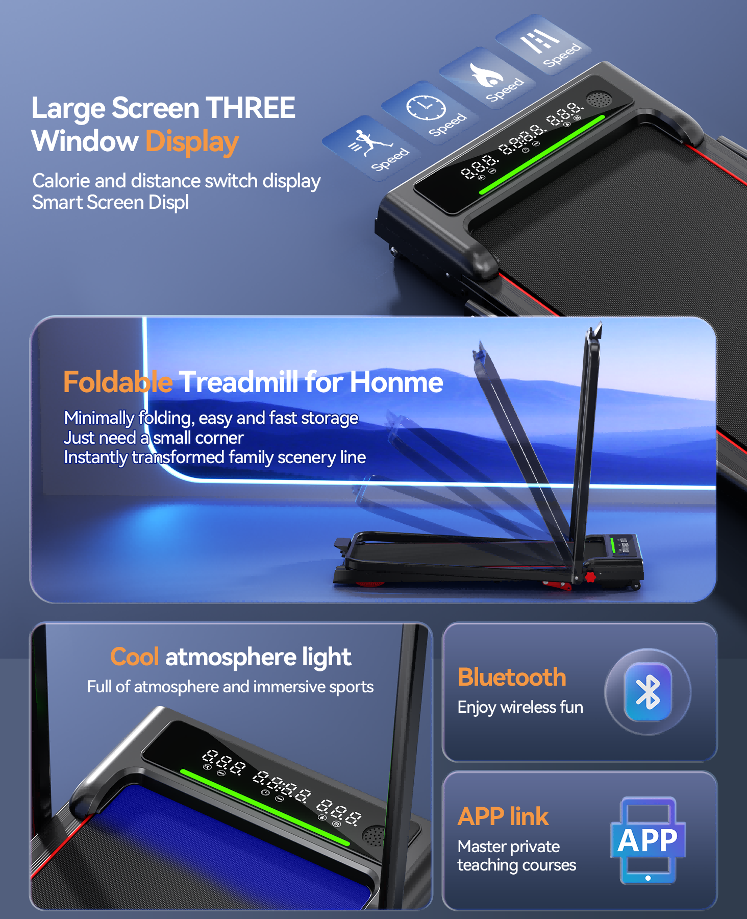 Treadmill Walking Pad Foldable 16KM 5.0HP Bluetooth APP Heavy Duty Home ...