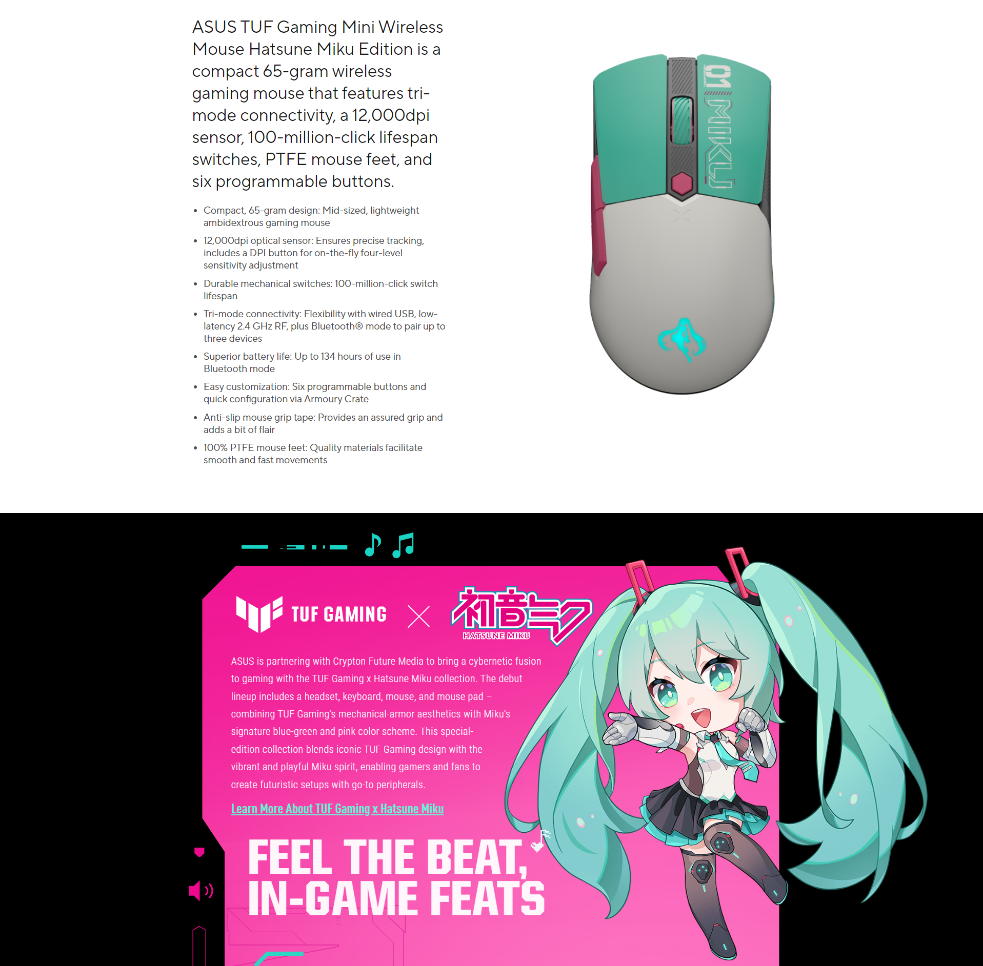 ASUS TUF GAMING MINI WIRELESS MOUSE HATSUNE MIKU EDITION P521 WITH 65G ...
