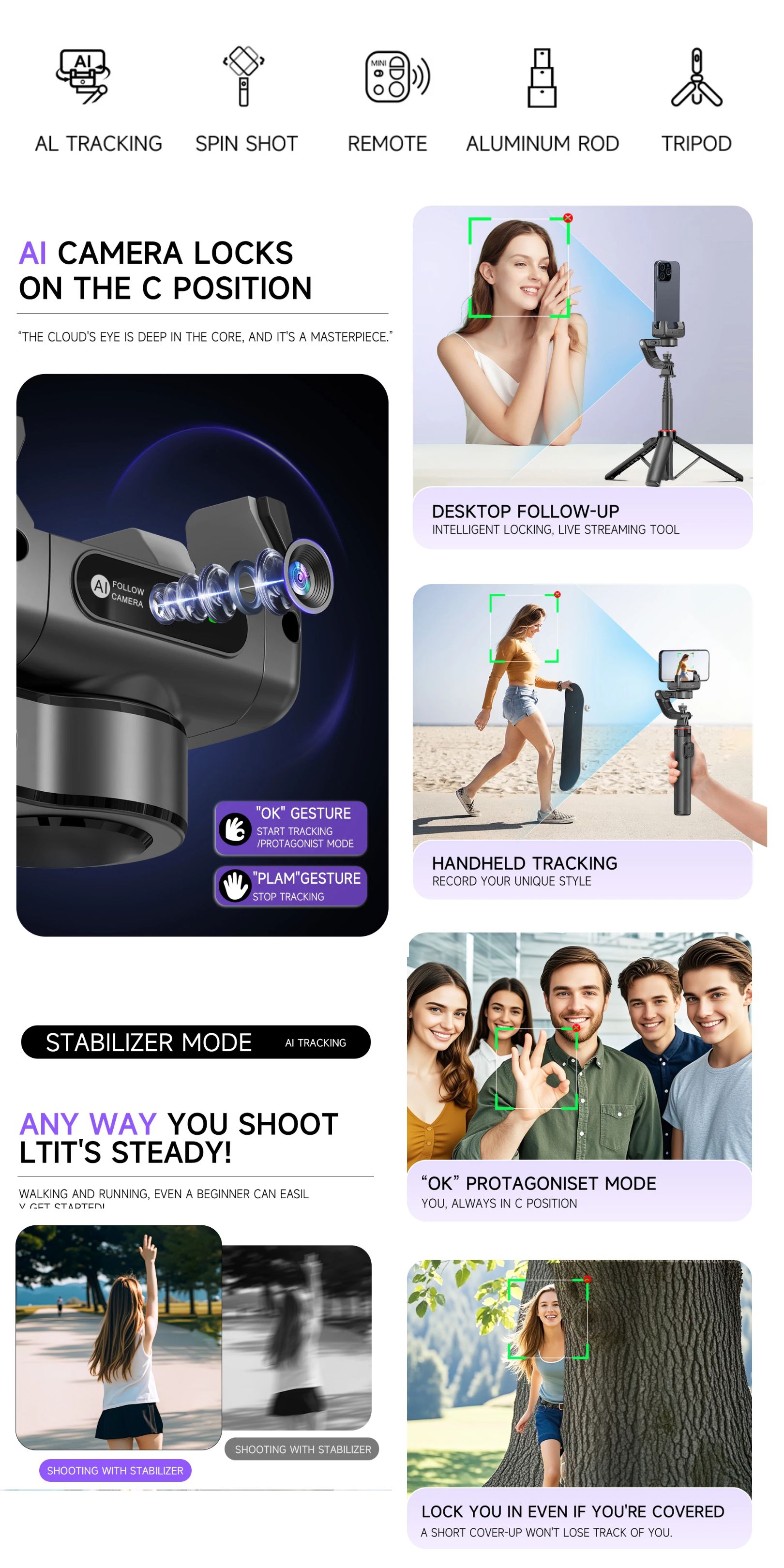 Gimbal Stabilizer For Phone C22 Ai Tracking 360° Rotational Shoot ...