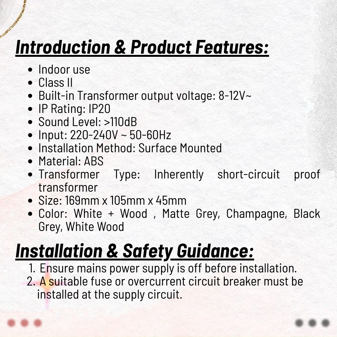 (Sirim)reTouch Door Bell Door Chime 240V Mechanical reTouch DC12DC WW ...