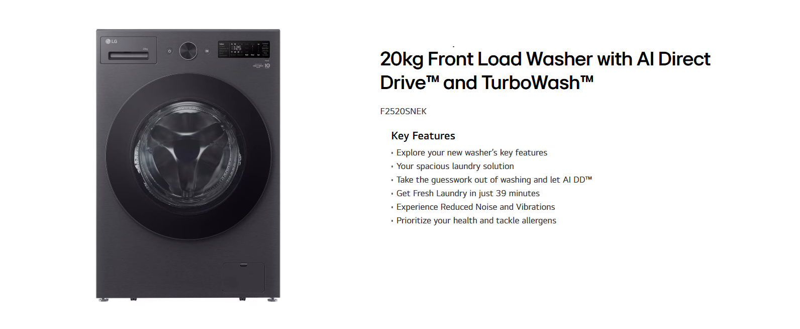 LG 20kg Front Load Washing Machine Inverter with AI Direct Drive™ and ...
