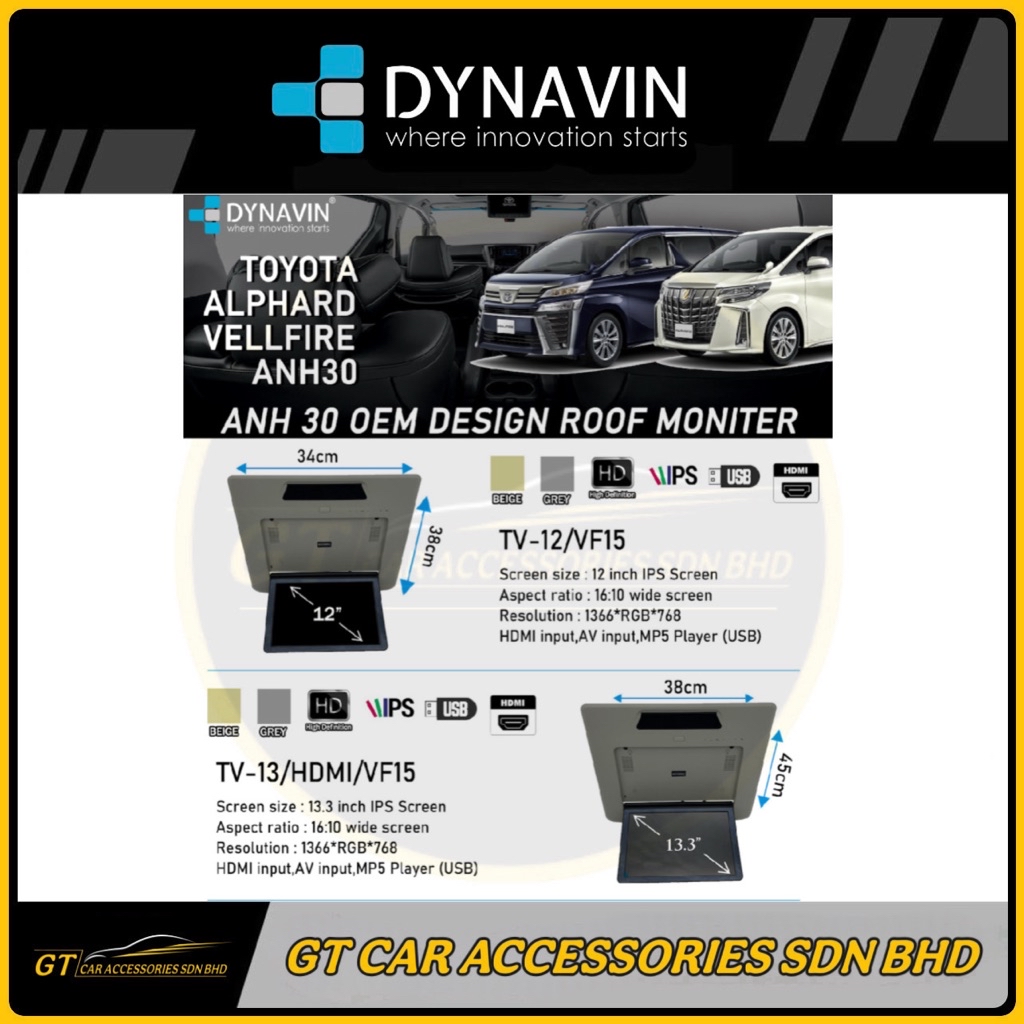DYNAVIN HIGH RESOLUTION IPS OEM ROOF MONITER MONITOR 12 INCH / 13.3 ...