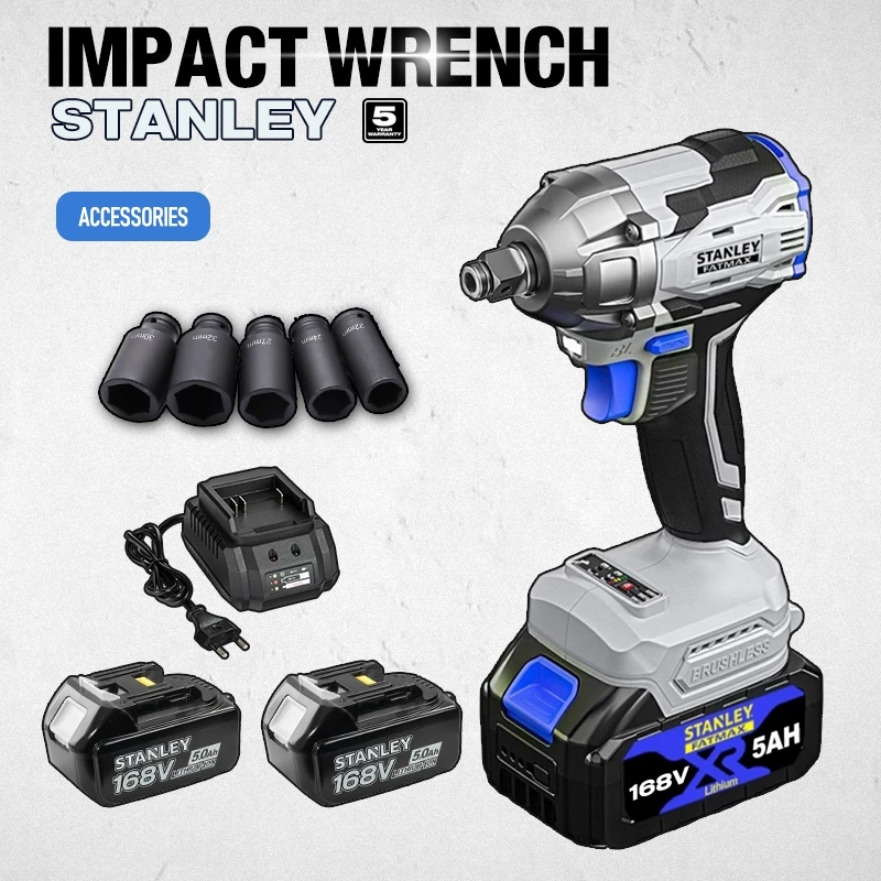 [2*Battery] Stanley-168v 2 Battery-1/2-980N.M Brushless Impact Wrench ...