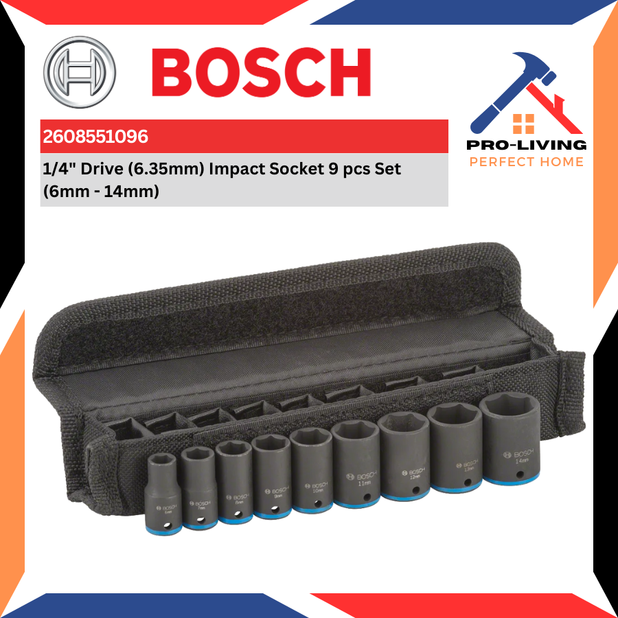 BOSCH 2608551096 1/4" Drive (6.35mm) Impact Socket 9 pcs Set (6mm ...