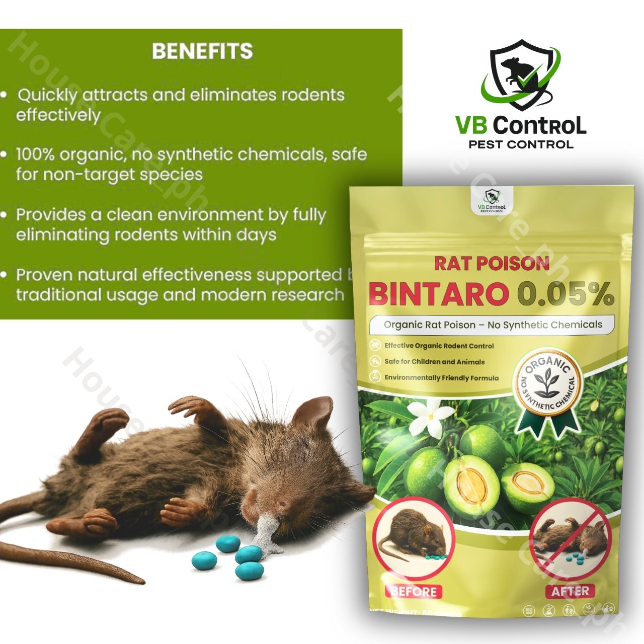 Rat Killer Poison Ubat Tikus BINTARO 0.05% Rice Grain Rodent Bait 50g ...