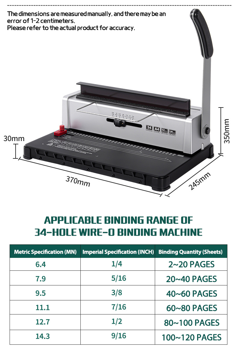 34 Holes Comb Binding Machine A3/A4 Strong Cutter Comb Binding Ring ...