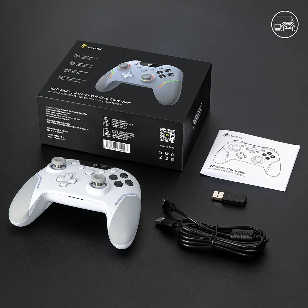 EasySMX X20 RGB Wireless Bluetooth Gaming Controller Compatible with PC/NS/TV/Phone/Laptop,6 ...