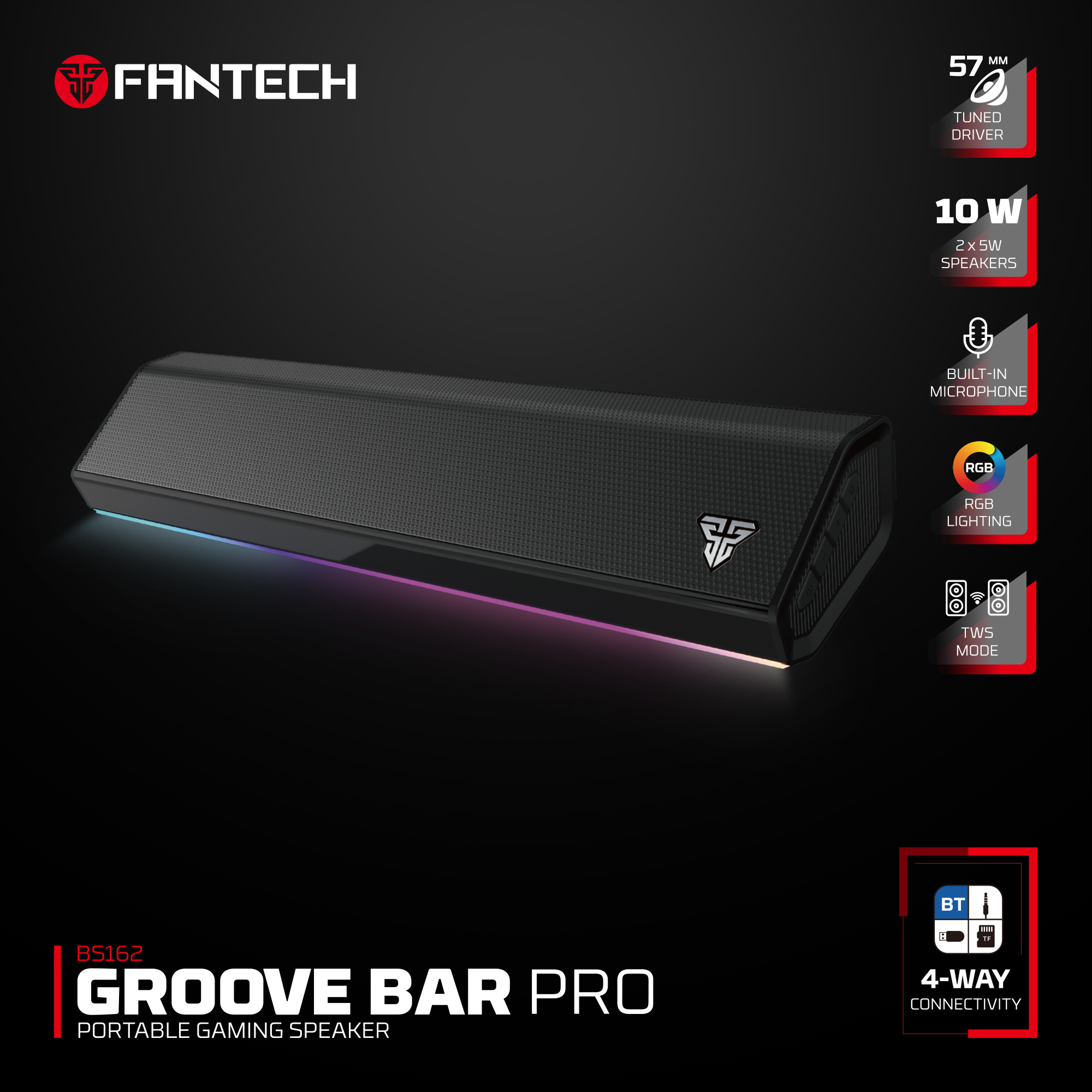 Fantech BS162 Groove Bar Pro Portable Gaming Speaker 4-way Connectivity ...