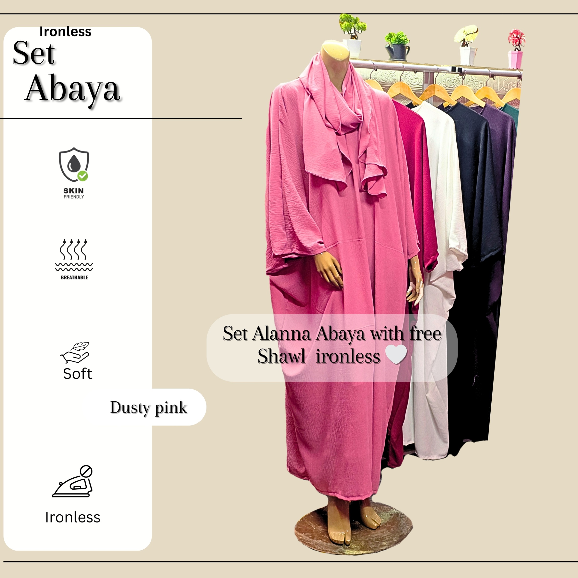 ABAYA + FREE SHAWL IRONLESS MUSLIMAH FASHION ABAYA JUBAH READY STOCK ...